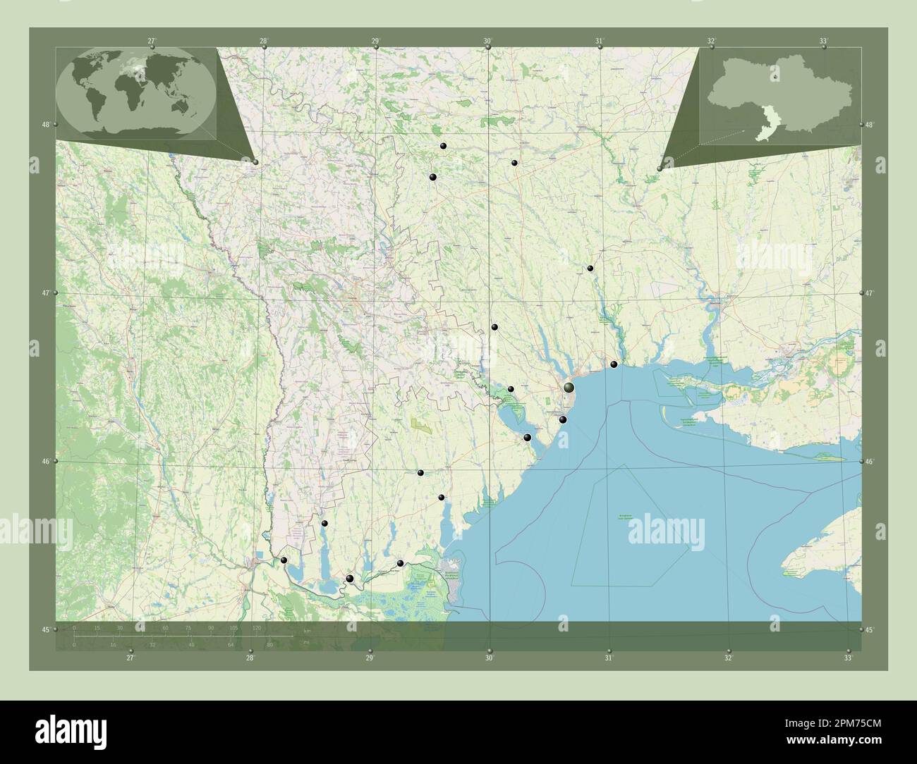 Odessa, region of Ukraine. Open Street Map. Locations of major cities ...