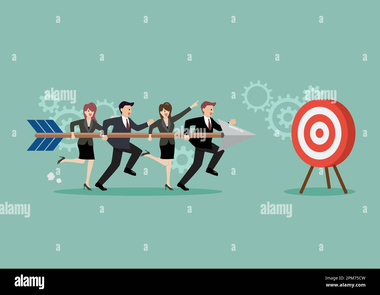 Business teamwork holding an arrow to hit the target. Business teamwork ...