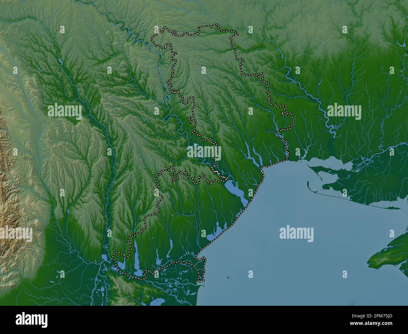Odessa, region of Ukraine. Colored elevation map with lakes and rivers ...