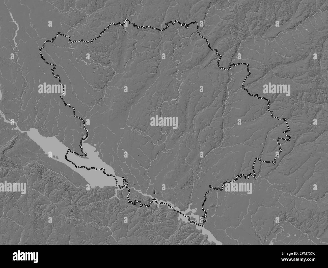 Poltava, region of Ukraine. Bilevel elevation map with lakes and rivers ...
