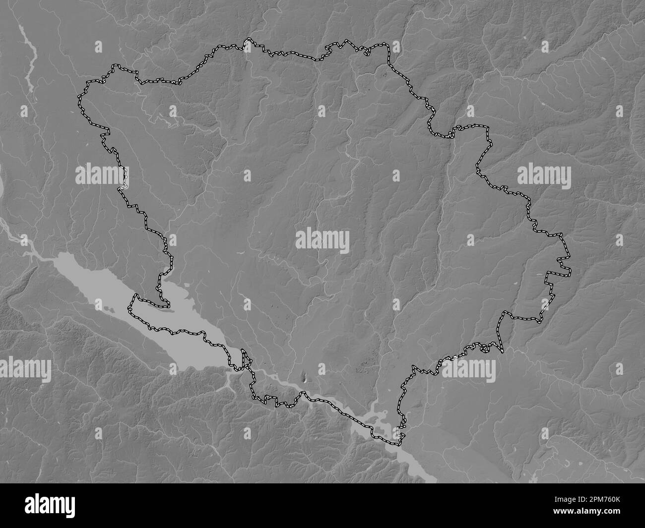 Poltava, region of Ukraine. Grayscale elevation map with lakes and ...