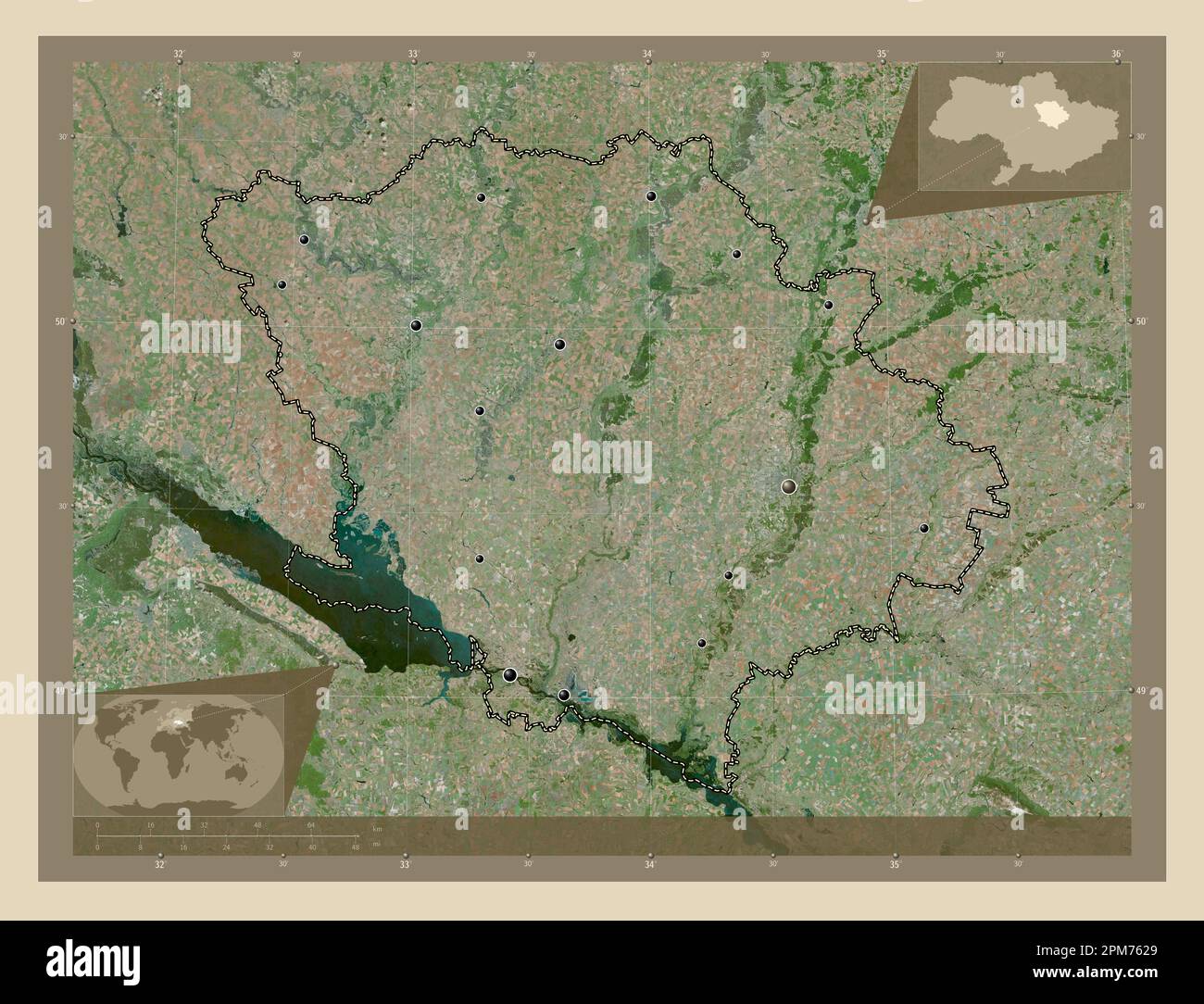 Poltava, region of Ukraine. High resolution satellite map. Locations of ...