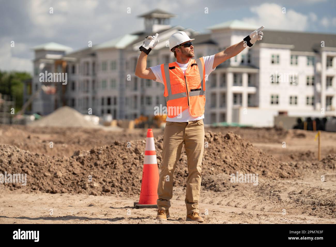 Construction worker with hardhat helmet on construction site ...