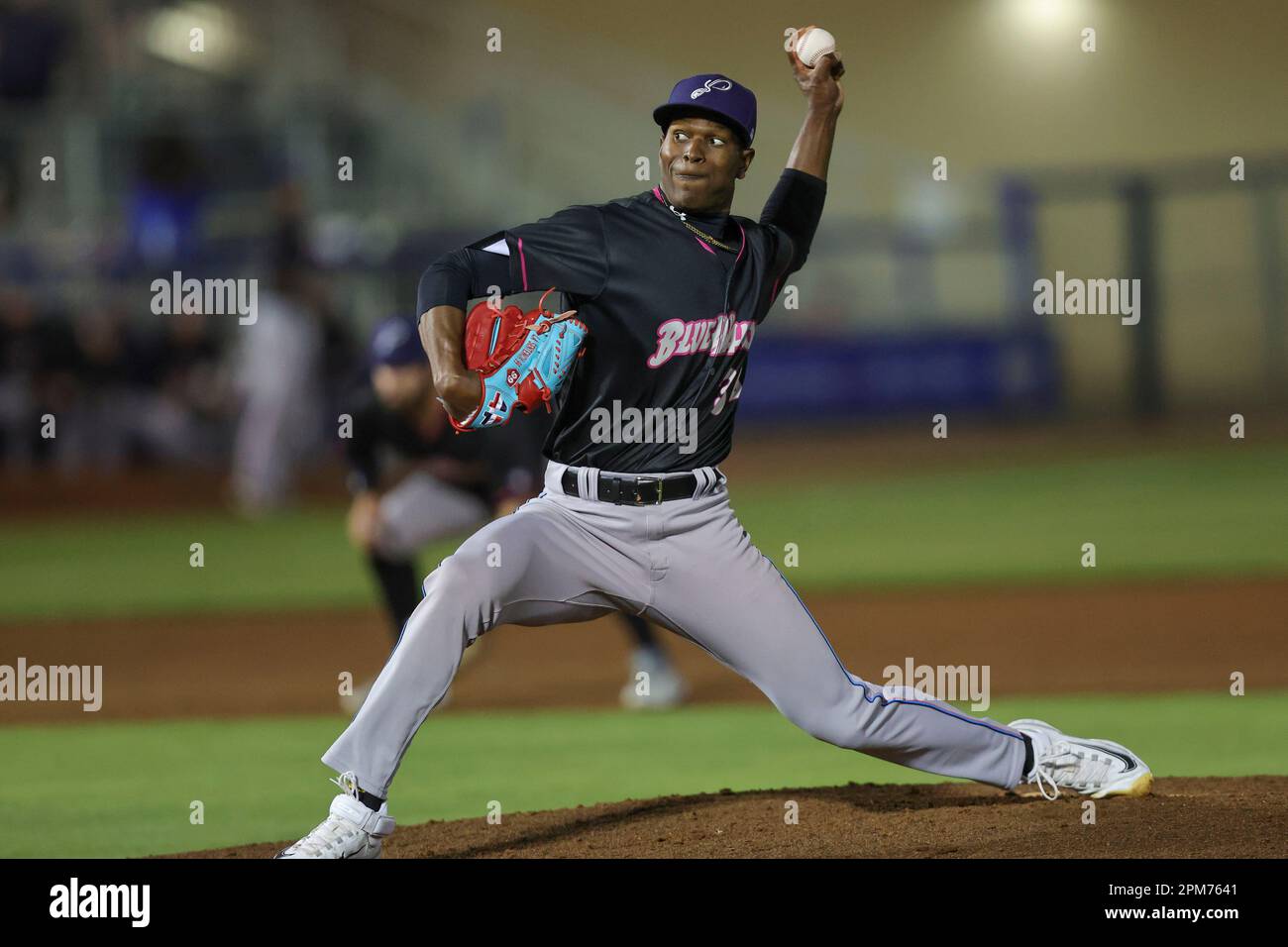 April 11, 2023: Pensacola Blue Wahoos pitcher Jefry Yan (34) comes in ...