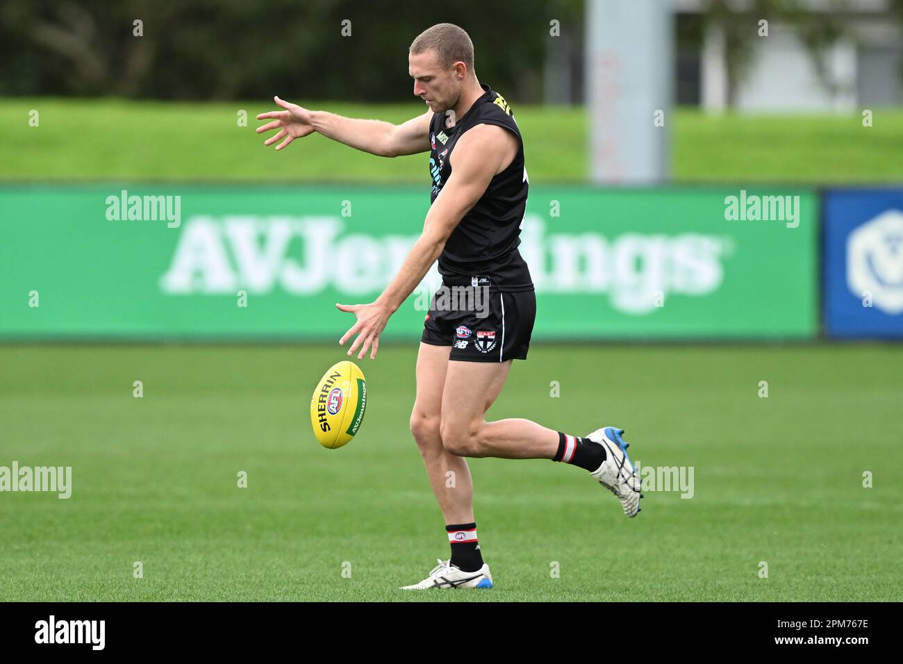 Callum Wilkie of St Kilda kicks the footy during a St Kilda Saints training session at RSEA Park ...