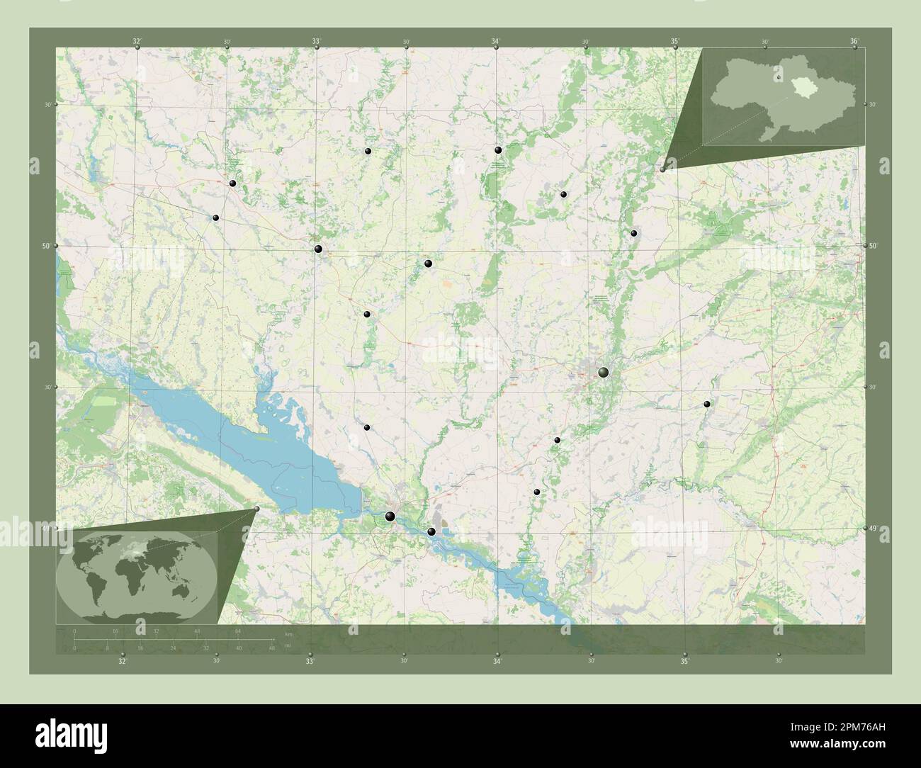 Poltava, region of Ukraine. Open Street Map. Locations of major cities ...