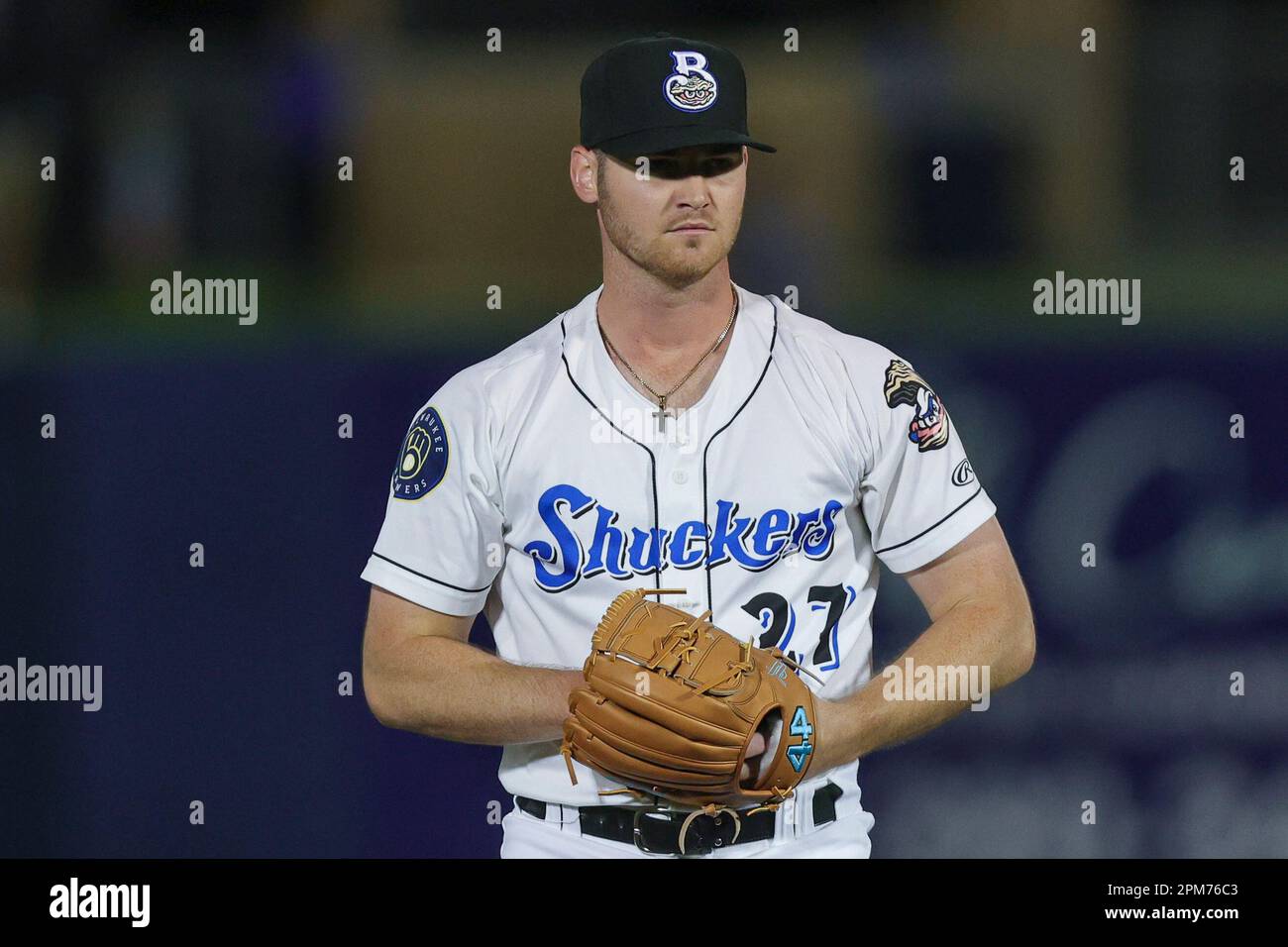 Biloxi, Mississippi, USA. 11th Apr, 2023. Biloxi Shuckers pitcher TJ ...