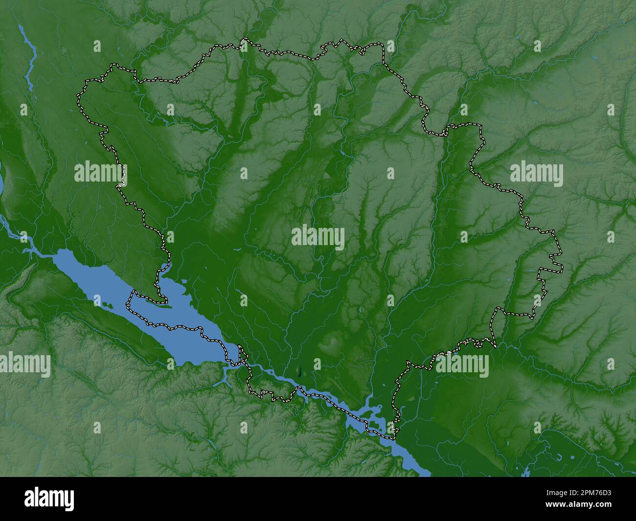 Poltava, region of Ukraine. Colored elevation map with lakes and rivers ...