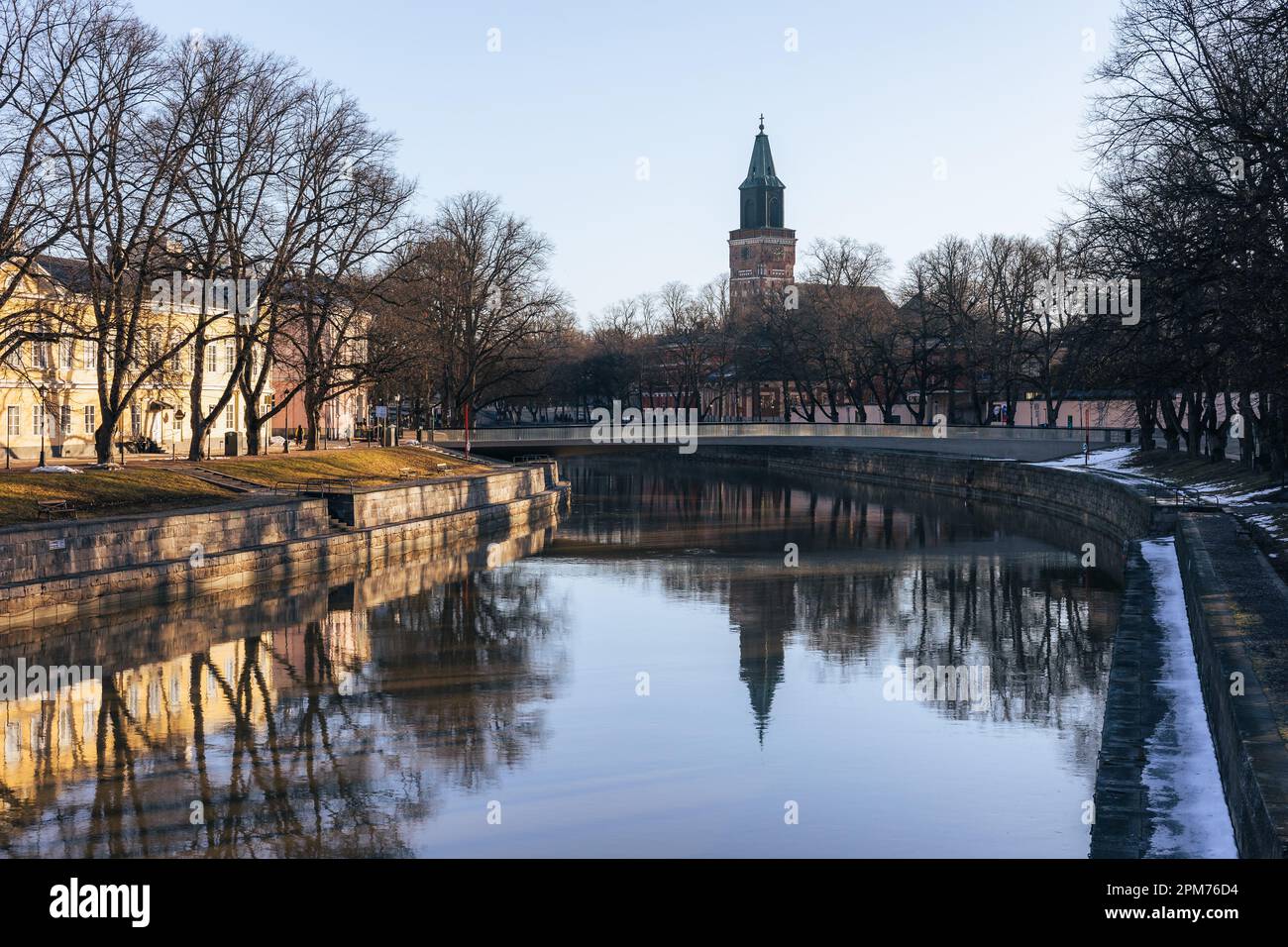 Turun Tuomiokirkko church in Turku, Finland in spring during golden ...