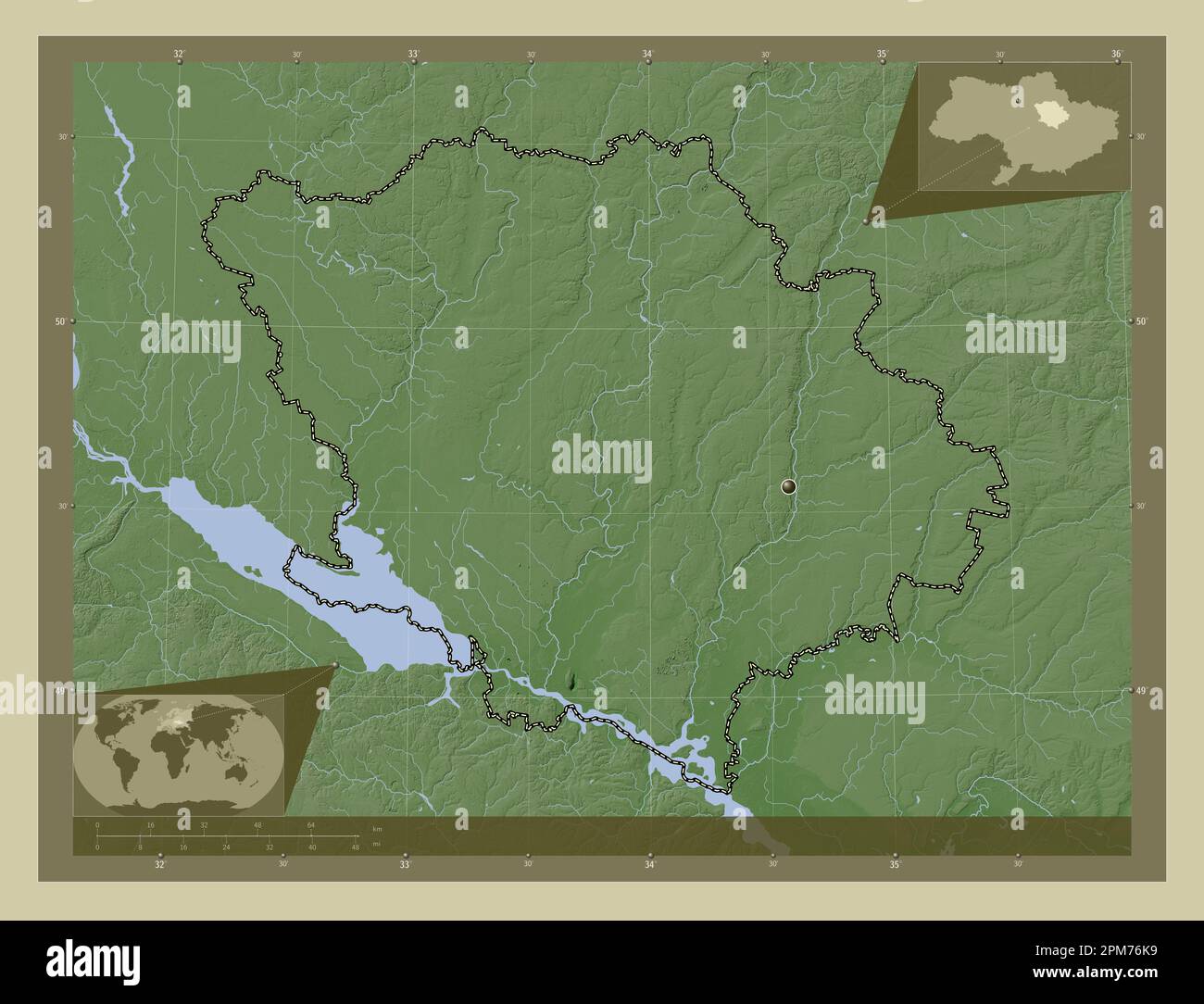 Poltava, region of Ukraine. Elevation map colored in wiki style with ...
