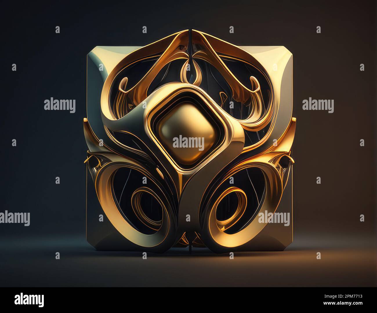 Abstract 3D model made of gold and metal for interior decoration ...