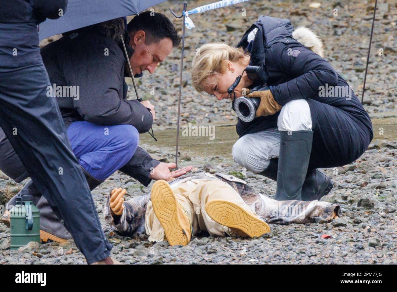 Silent Witness Films on the banks of the Thames in London Stock Photo ...