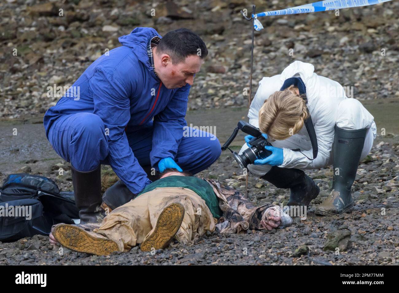 Silent Witness Films on the banks of the Thames in London Stock Photo ...
