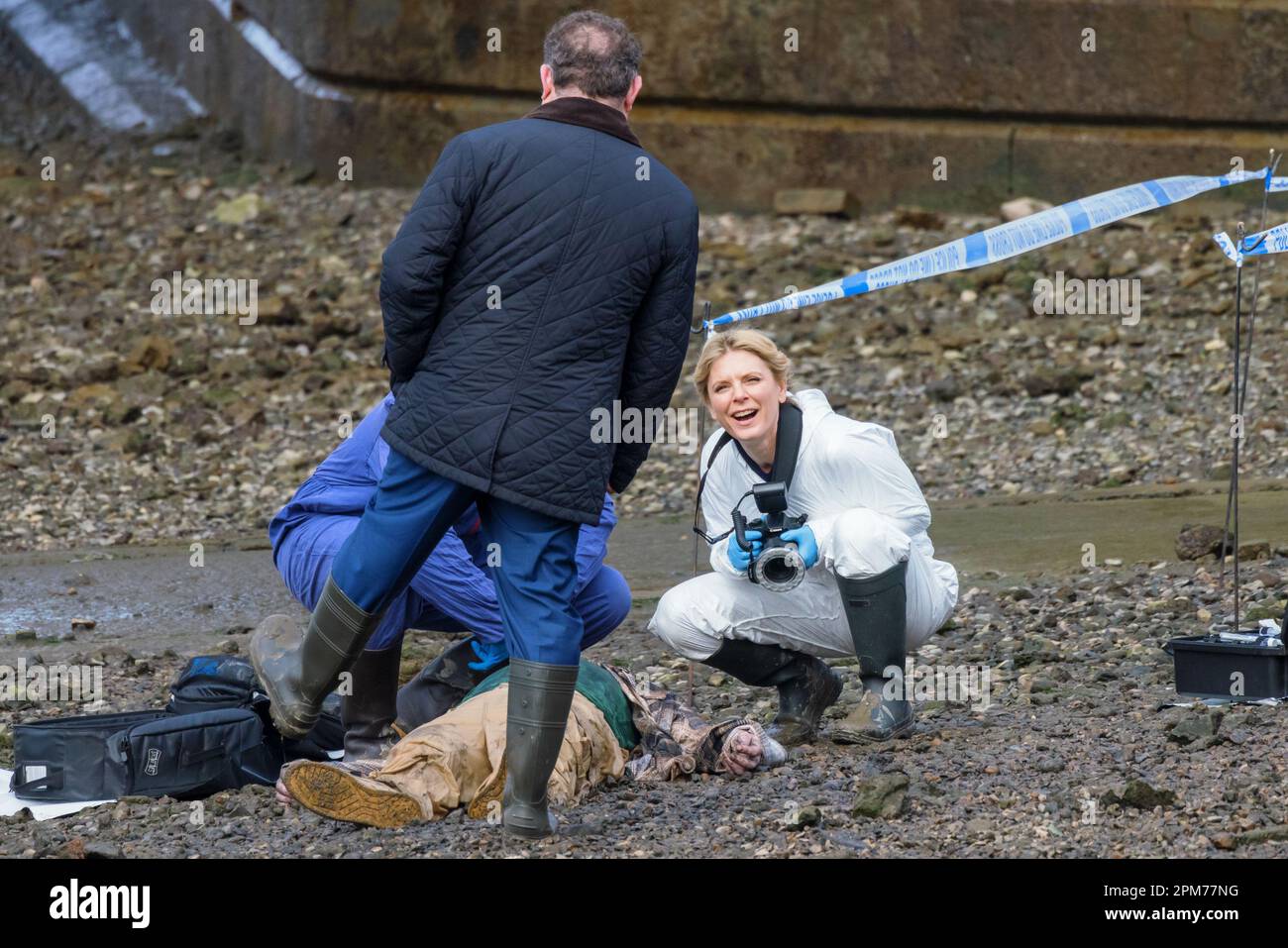 Silent Witness Films on the banks of the Thames in London Stock Photo ...