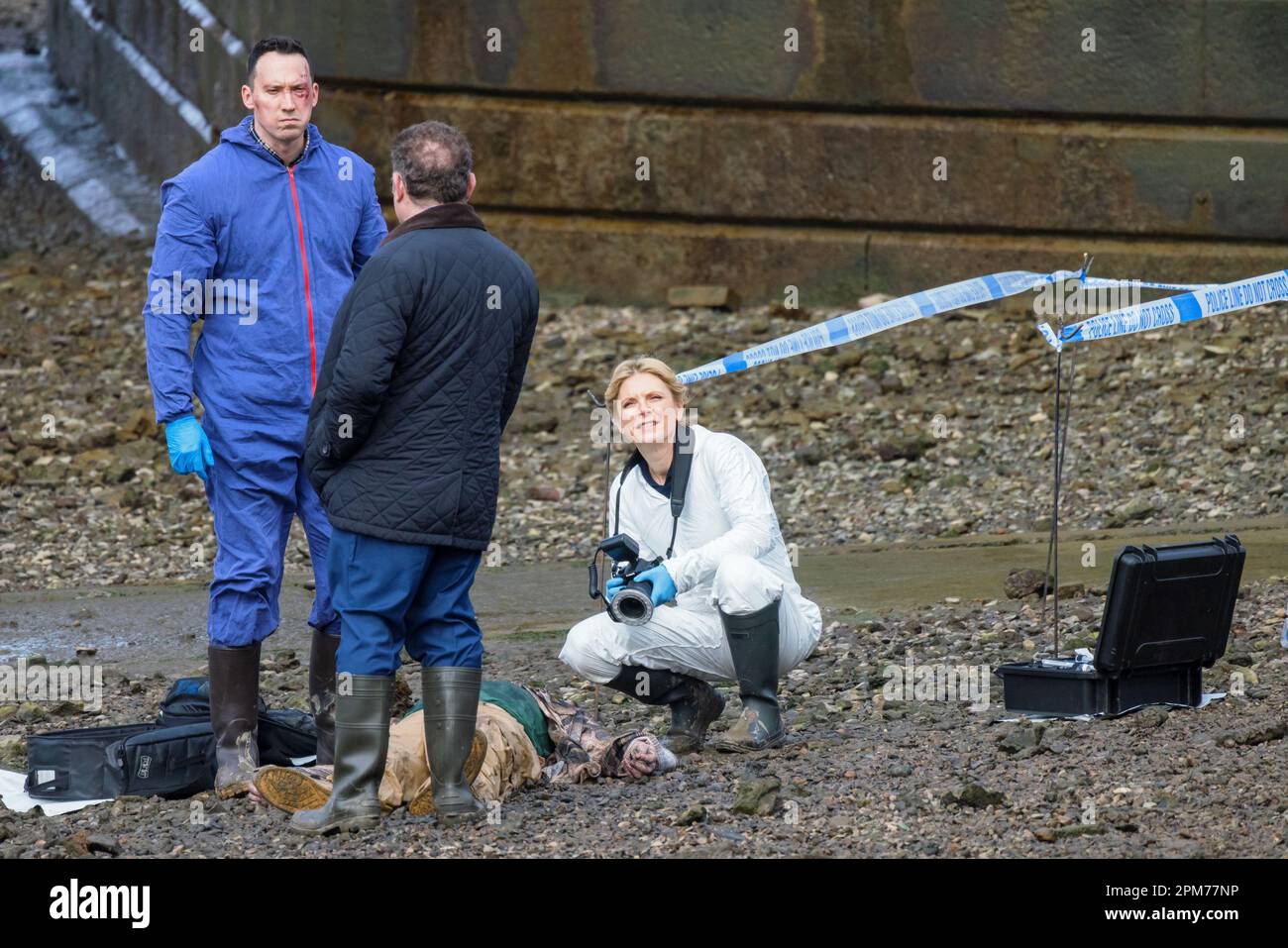 Silent Witness Films on the banks of the Thames in London Stock Photo ...