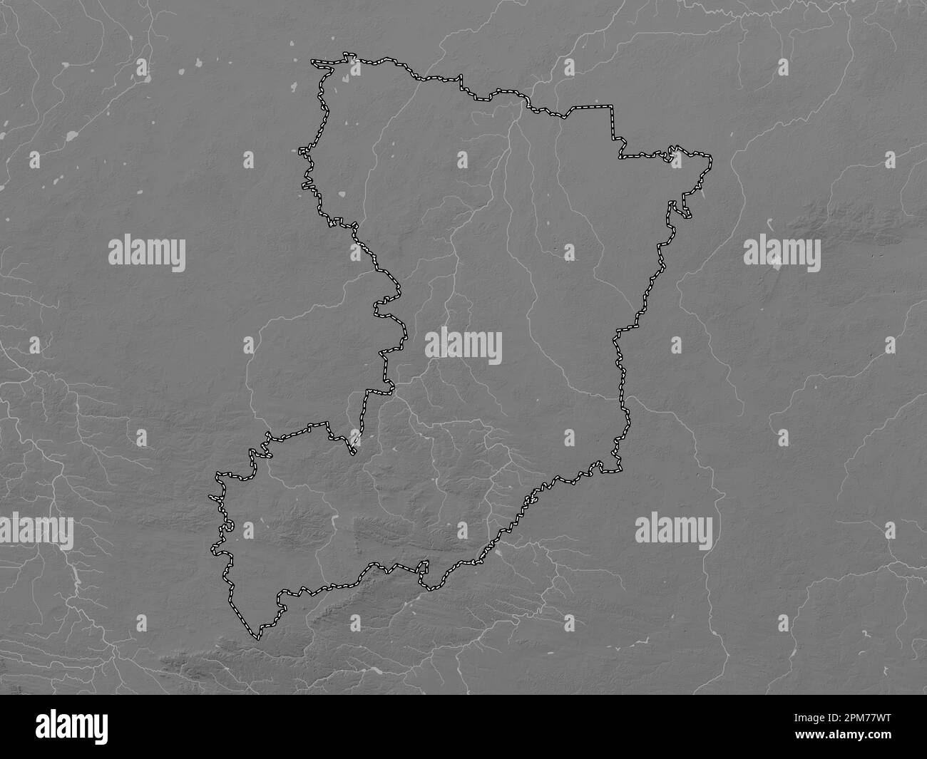 Rivne, region of Ukraine. Grayscale elevation map with lakes and rivers ...