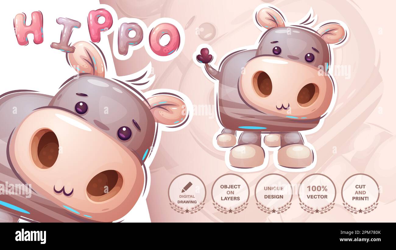 Sticker cartoon character adorable hippopotamus, pretty animal idea for ...
