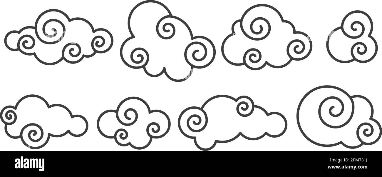 Chinese clouds set. Oriental retro design. Thai Japanese and Korean ...