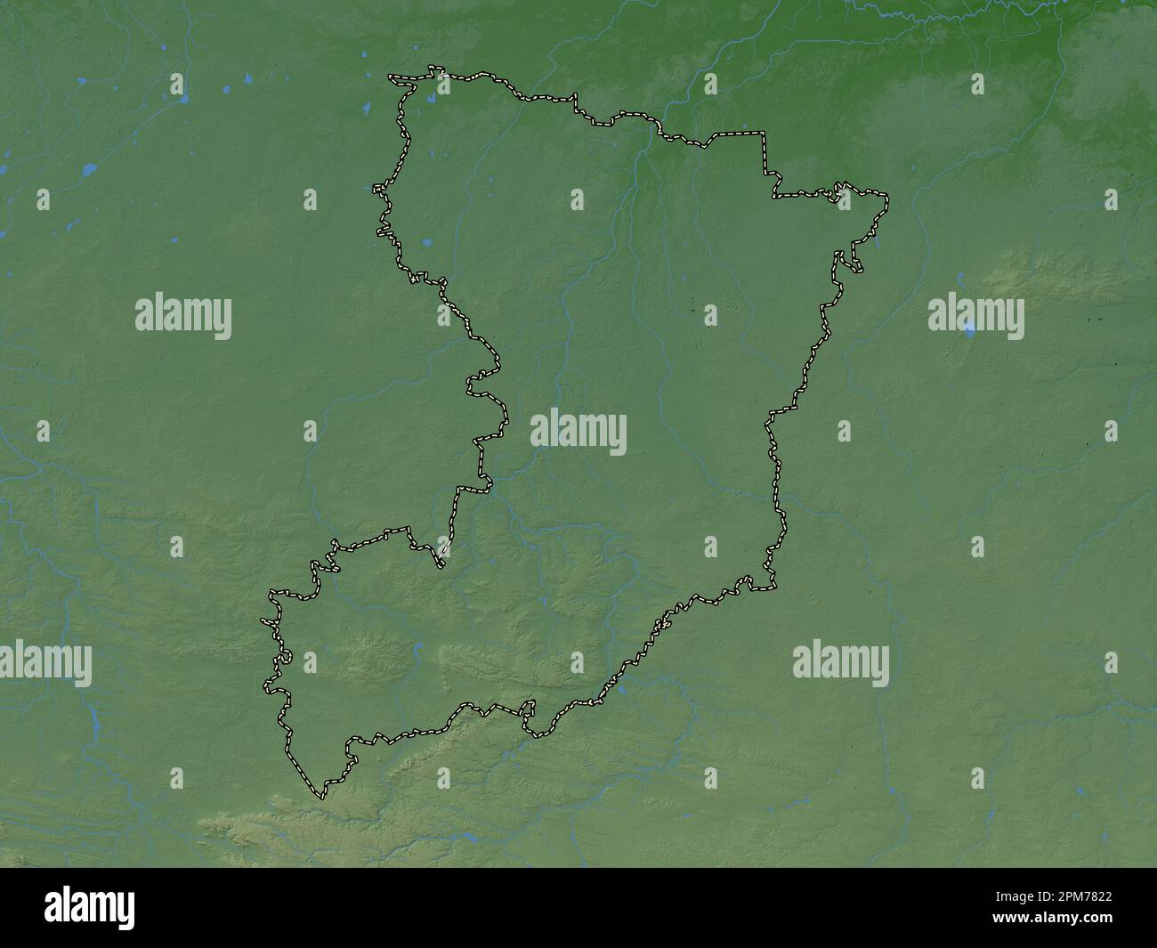 Rivne, region of Ukraine. Colored elevation map with lakes and rivers ...