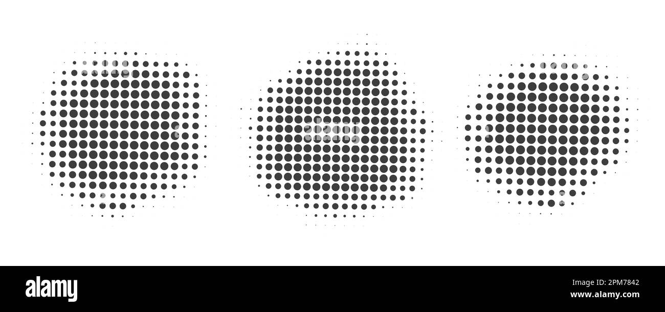 Half tone dotted circles. Vector round shape with grunge texture ...