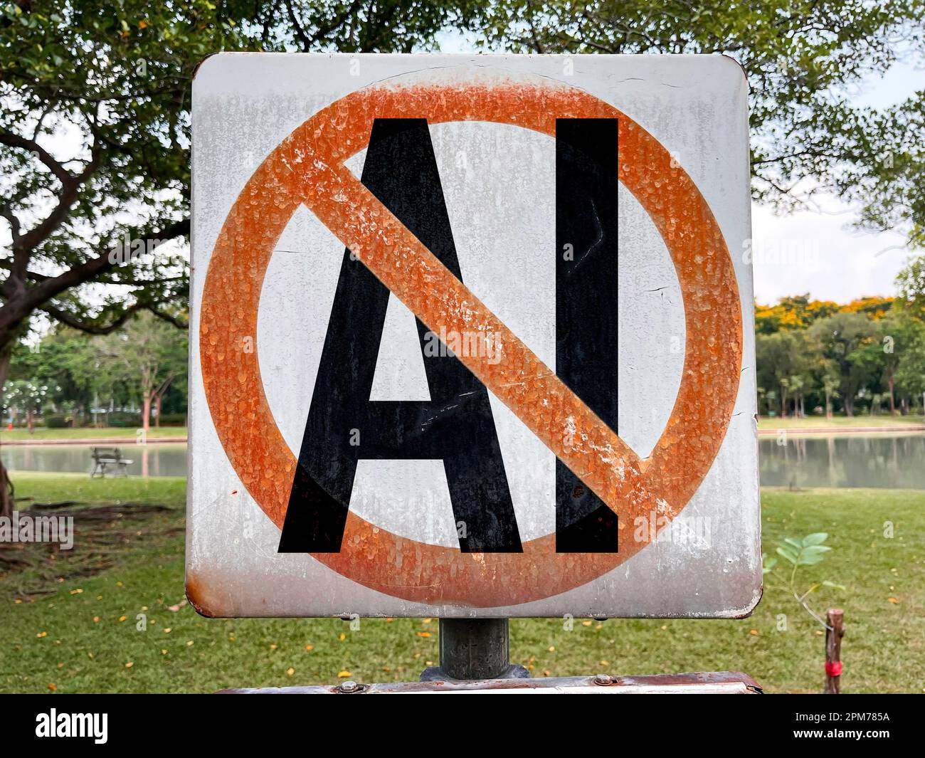 No AI sign on street. No to Artificial Intelligence concept Stock Photo ...
