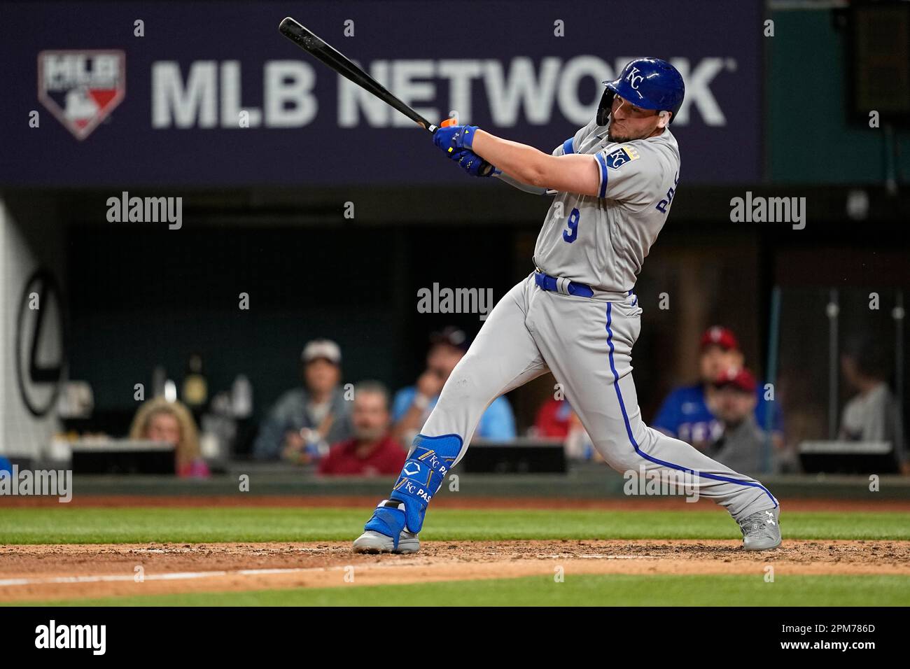 Kansas City Royals' Vinnie Pasquantino swings at a pitch during a ...