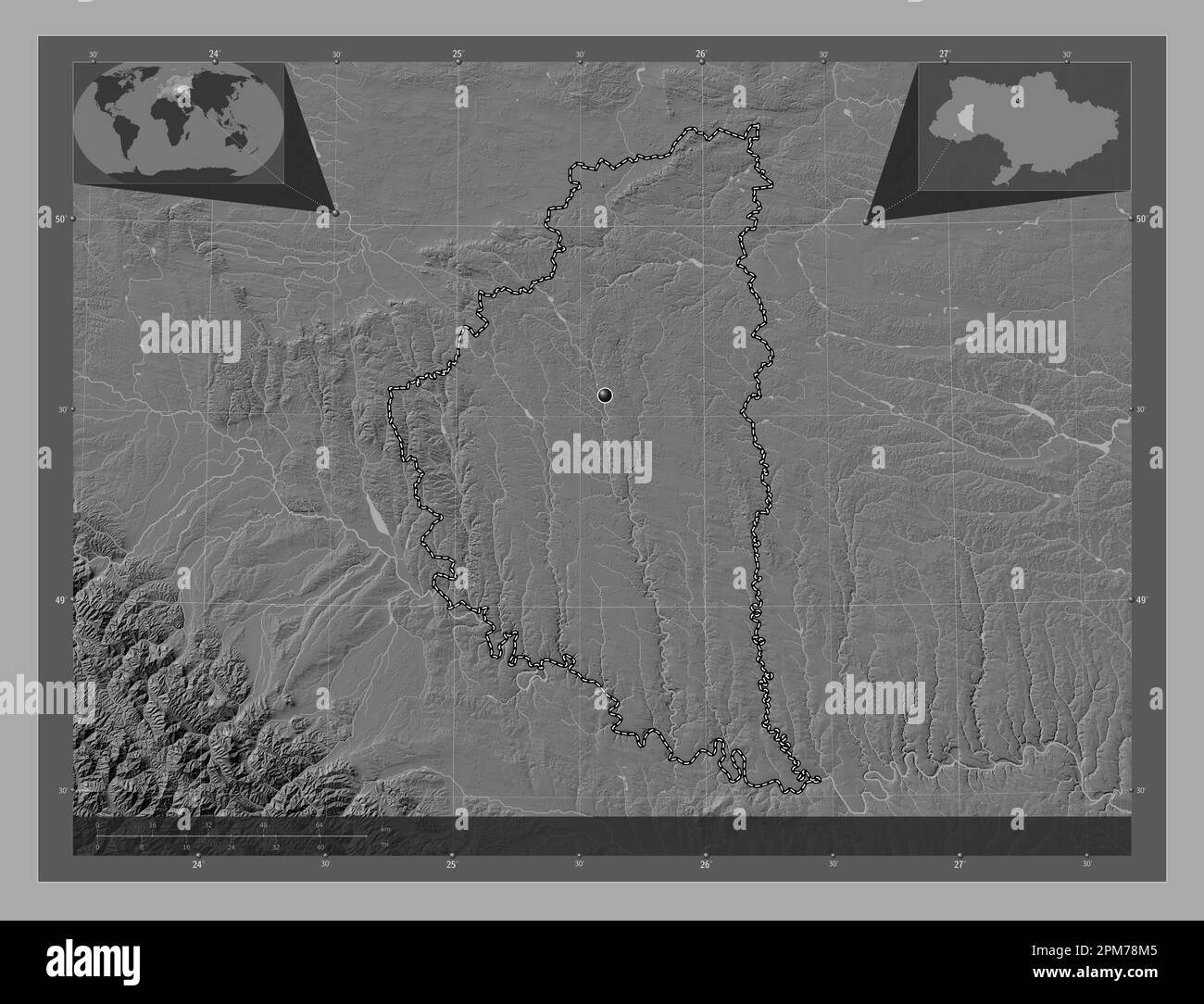Ternopil', region of Ukraine. Bilevel elevation map with lakes and ...