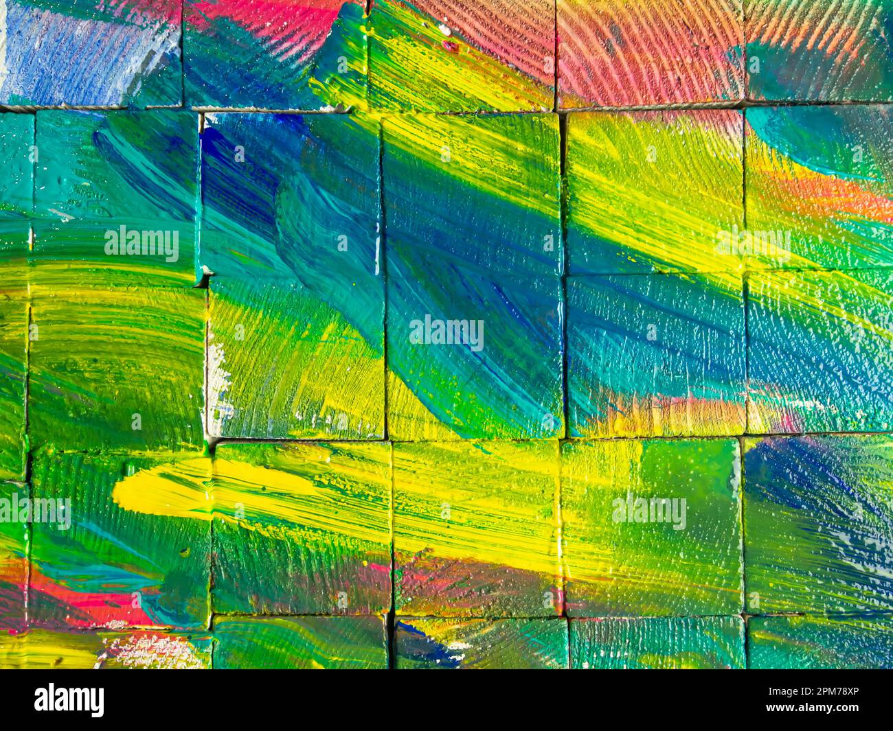 Colorful pine cubes.Colorful wooden textures. Pine texture painted in ...