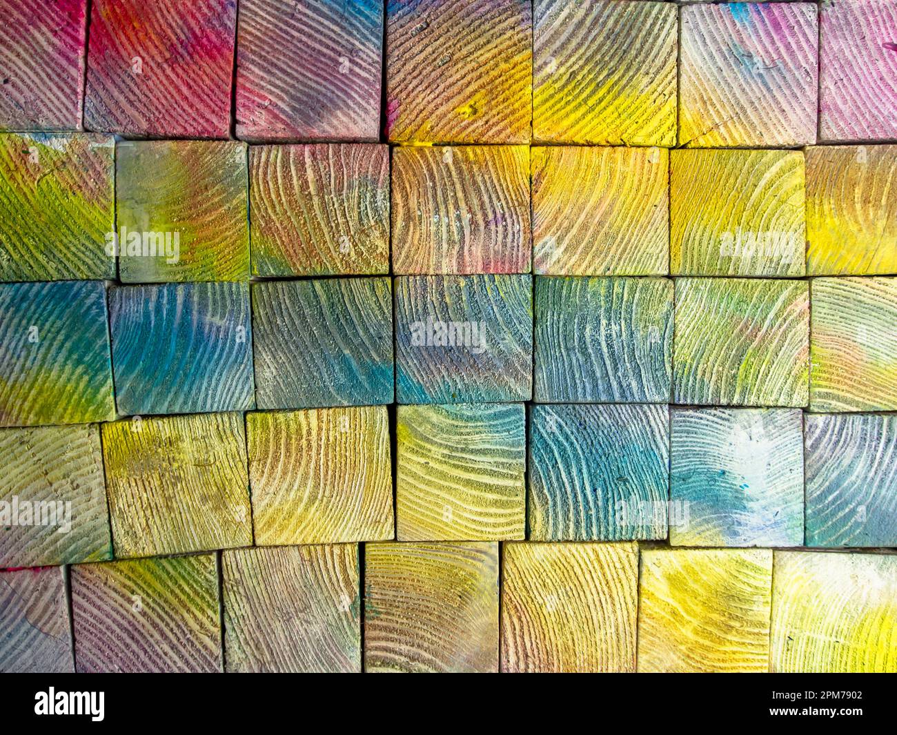 Colorful pine cubes.Colorful wooden textures. Pine texture painted in ...
