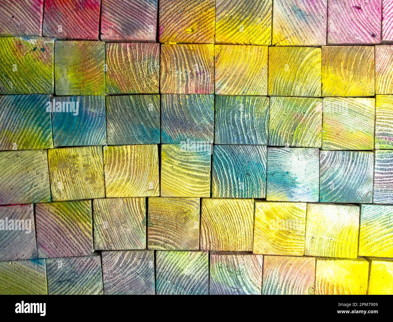 Colorful pine cubes.Colorful wooden textures. Pine texture painted in ...