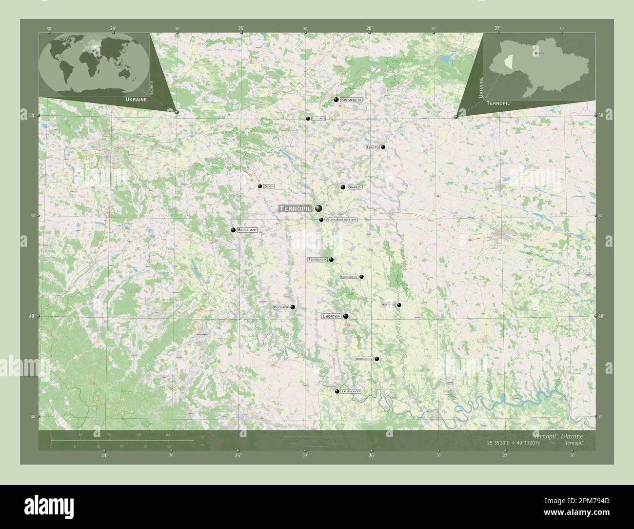 Ternopil', region of Ukraine. Open Street Map. Locations and names of ...