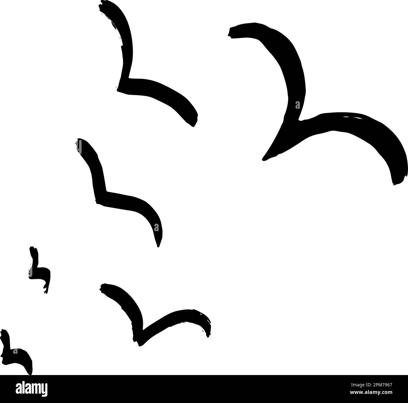 Flying Flock of Birds Hand Drawn Brush Illustration Stock Vector Image ...