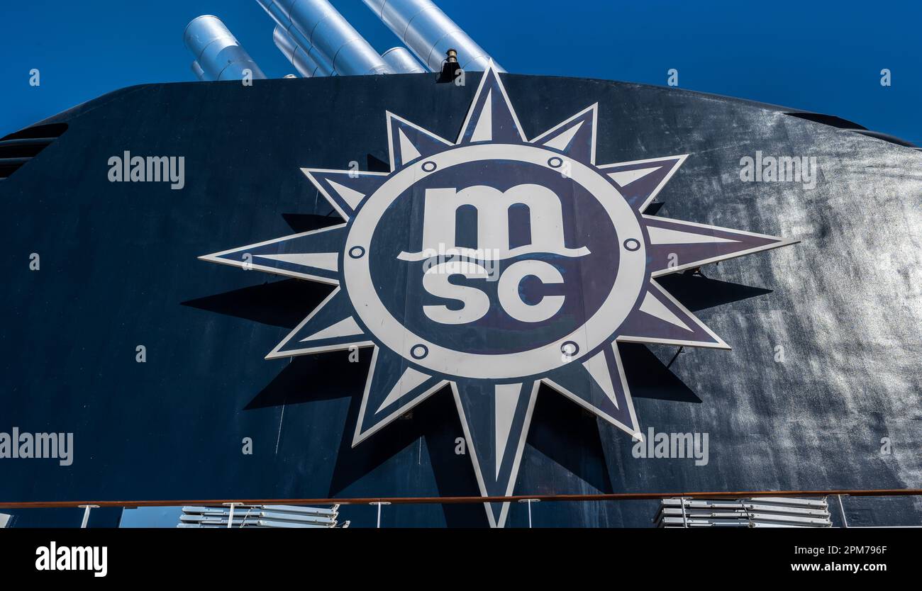 Dubai, United Arab Emirates - April 4, 2023: MSC logo on board cruise ...
