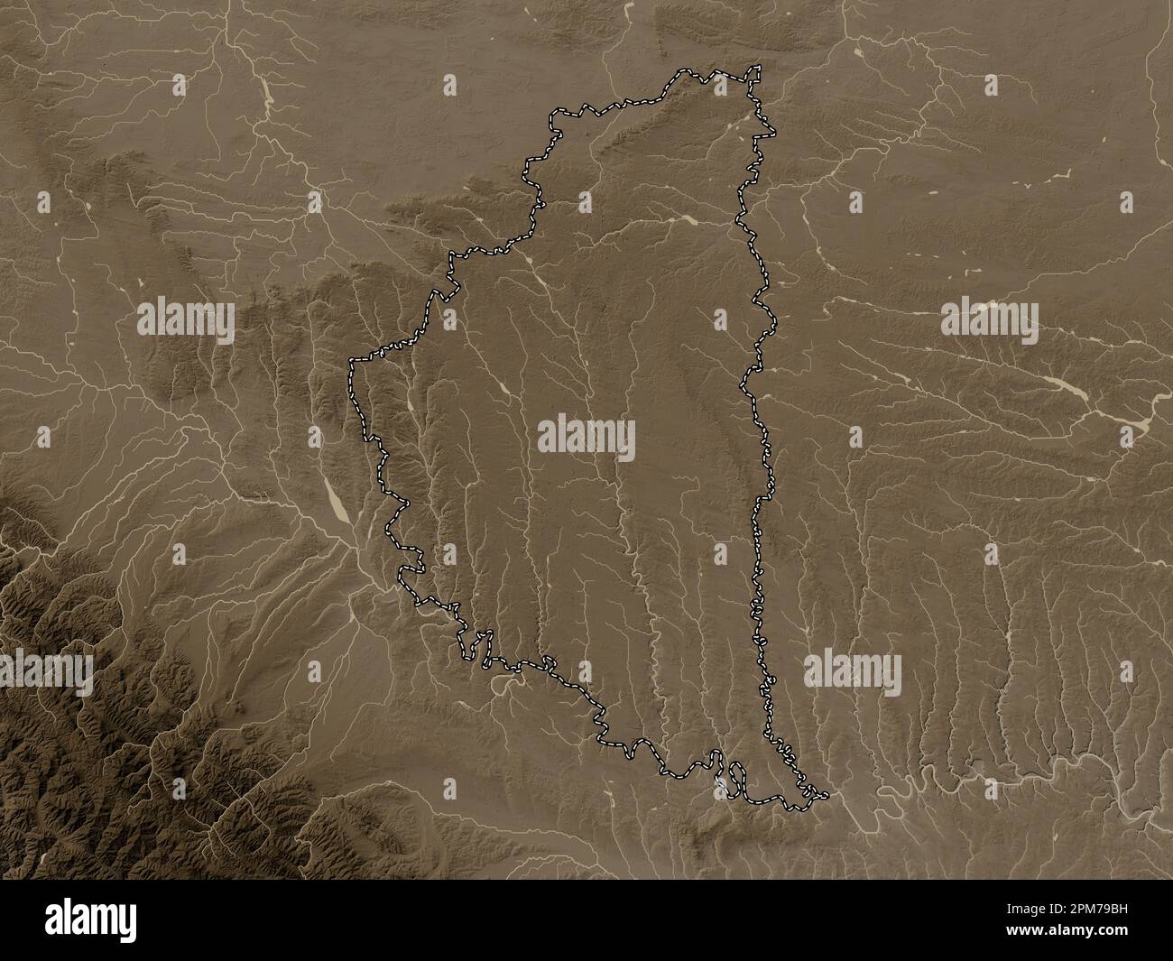 Ternopil', region of Ukraine. Elevation map colored in sepia tones with ...