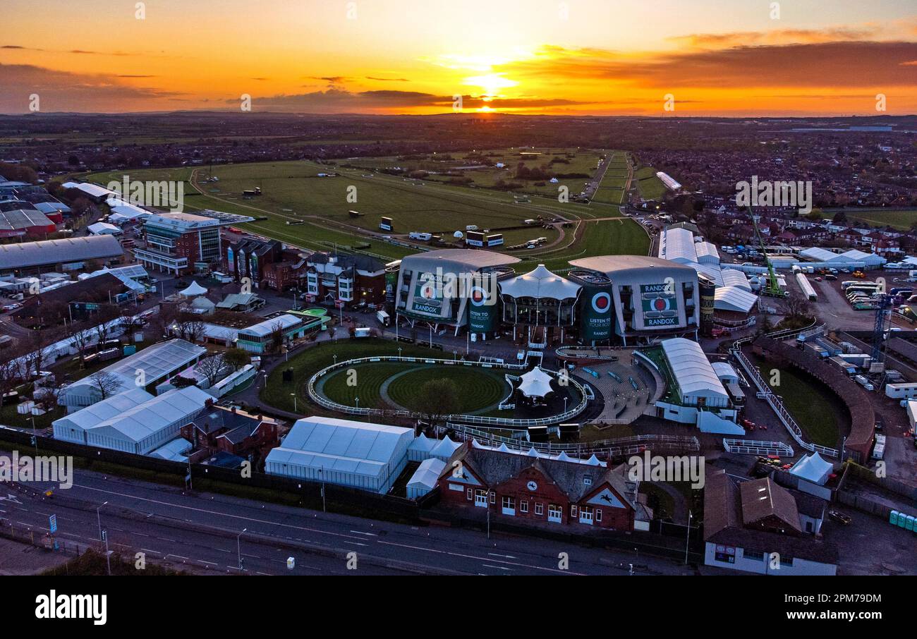 The sun rises behind Aintree Racecourse ahead of the Randox Health ...