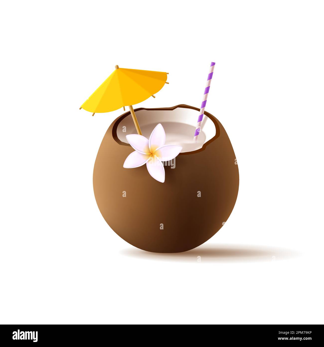 Tropical Drink In Coconut With Umbrella