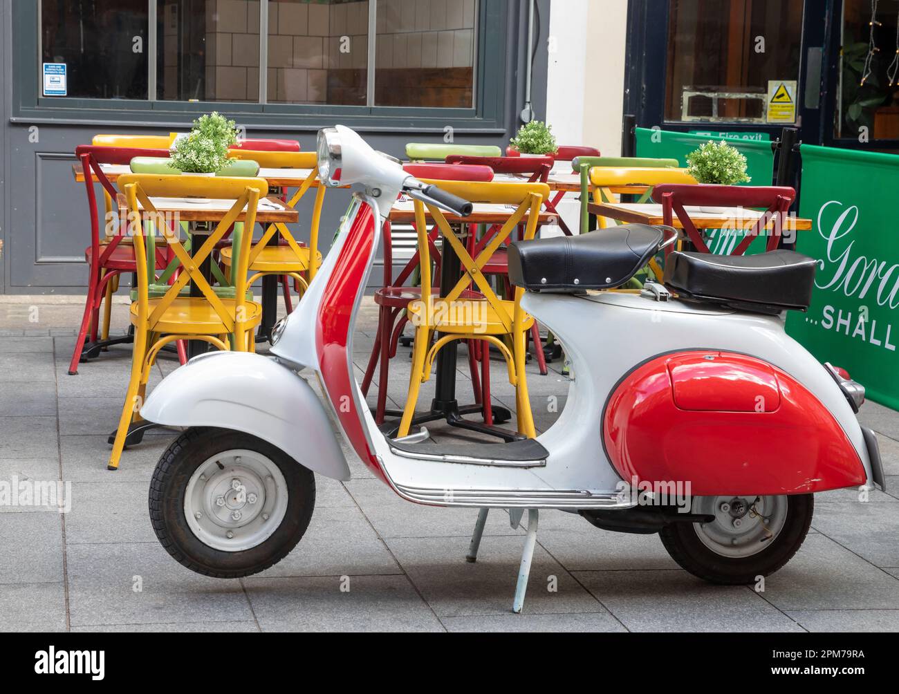 Scooter parked outside a restaurant in Leicester Square, London,uk ...