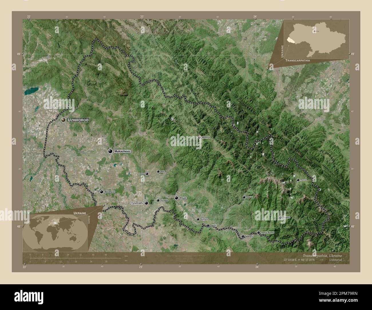 Transcarpathia, region of Ukraine. High resolution satellite map ...
