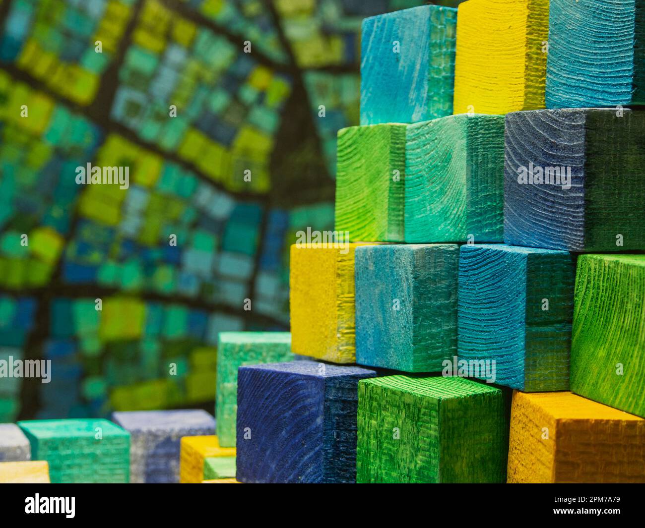 Colorful pine cubes.Colorful wooden textures. Pine texture painted in ...