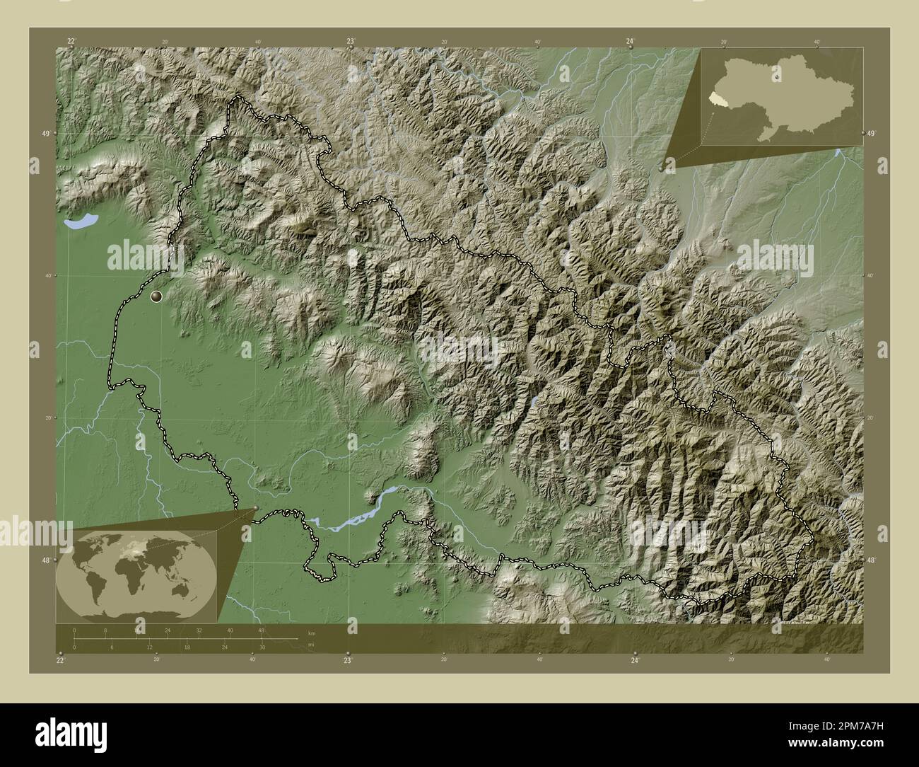 Transcarpathia, region of Ukraine. Elevation map colored in wiki style ...