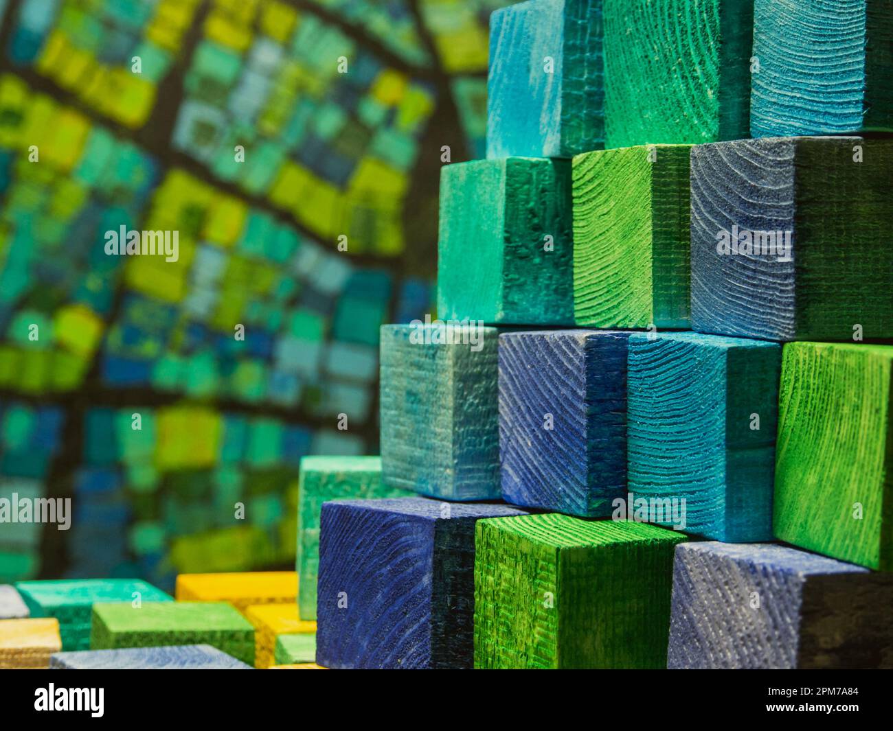 Colorful pine cubes.Colorful wooden textures. Pine texture painted in ...