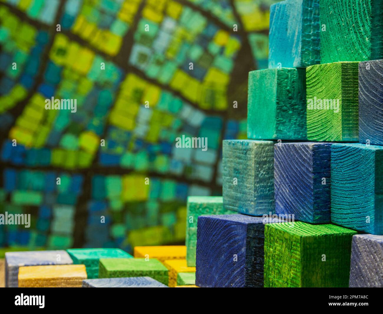 Colorful pine cubes.Colorful wooden textures. Pine texture painted in ...