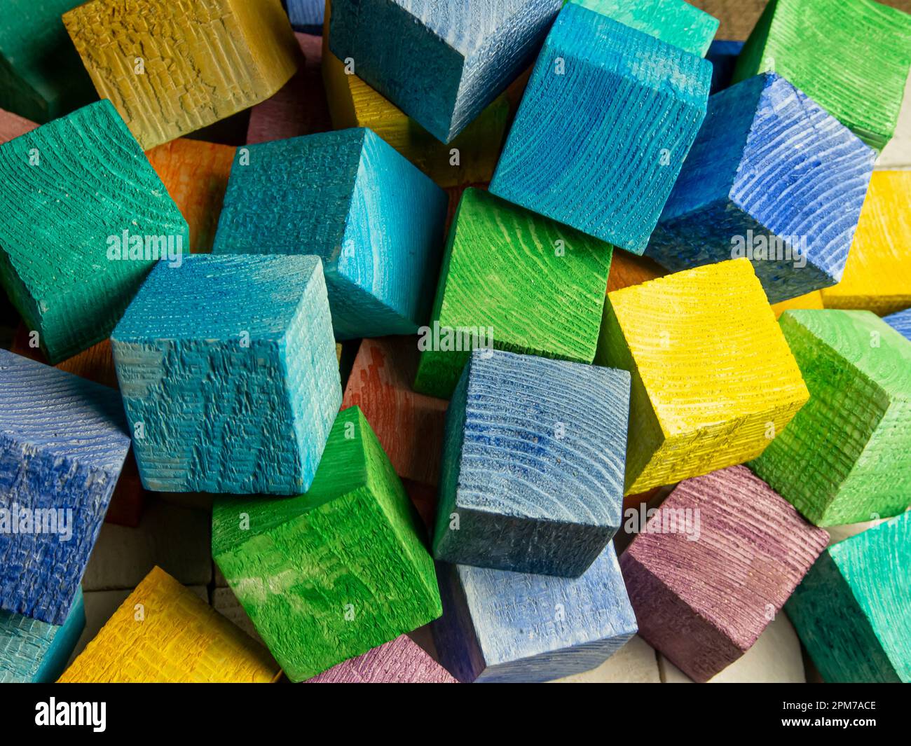 Colorful pine cubes.Colorful wooden textures. Pine texture painted in ...
