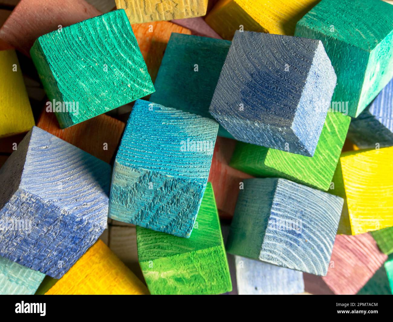 Colorful pine cubes.Colorful wooden textures. Pine texture painted in ...