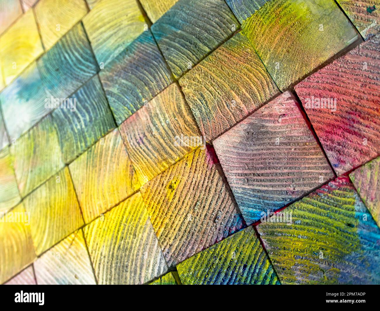 Colorful pine cubes.Colorful wooden textures. Pine texture painted in ...