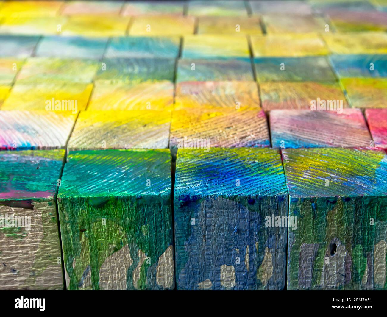 Colorful pine cubes.Colorful wooden textures. Pine texture painted in ...