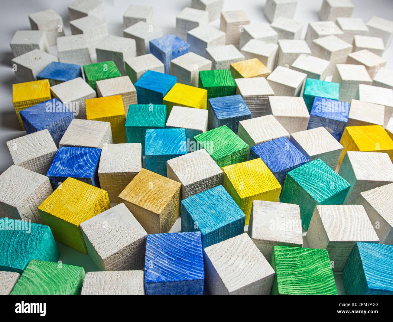 Colorful pine cubes.Colorful wooden textures. Pine texture painted in ...