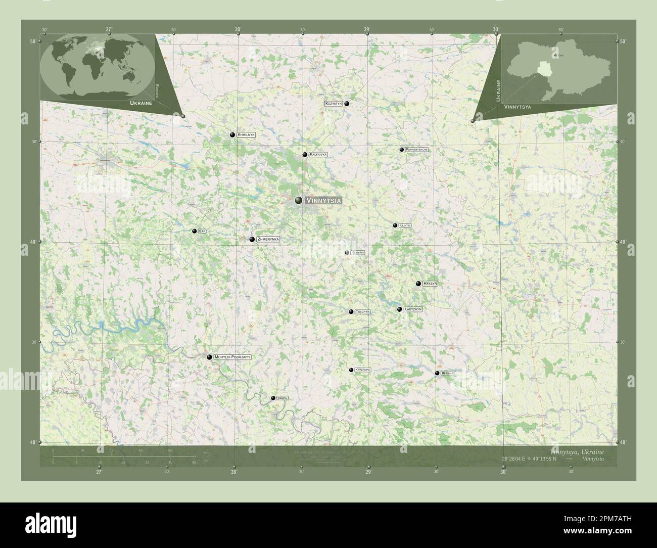 Vinnytsya, region of Ukraine. Open Street Map. Locations and names of ...