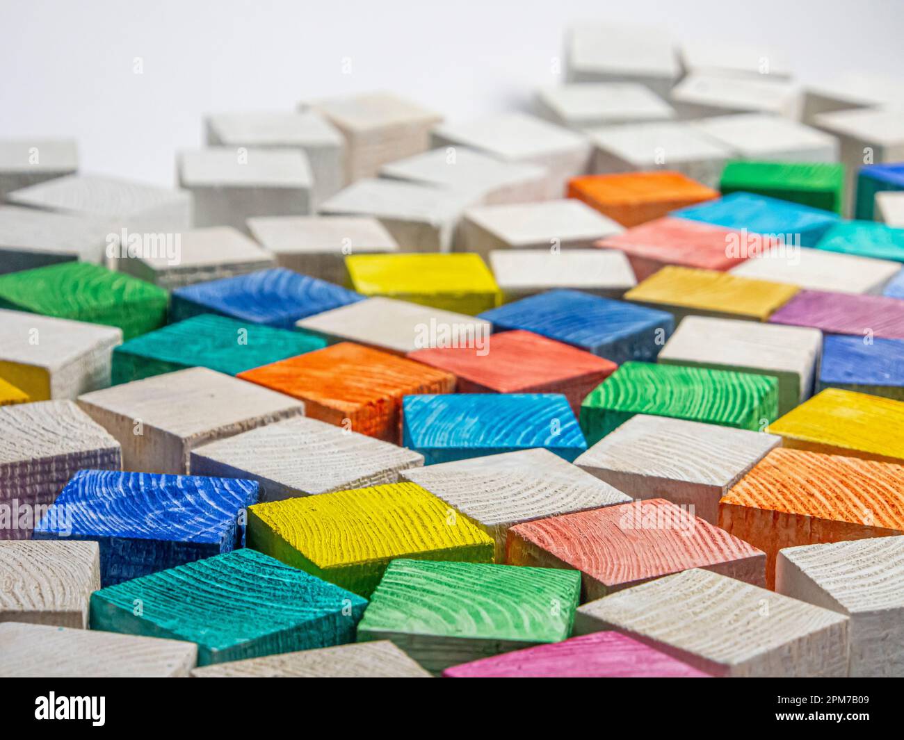 Colorful pine cubes.Colorful wooden textures. Pine texture painted in ...