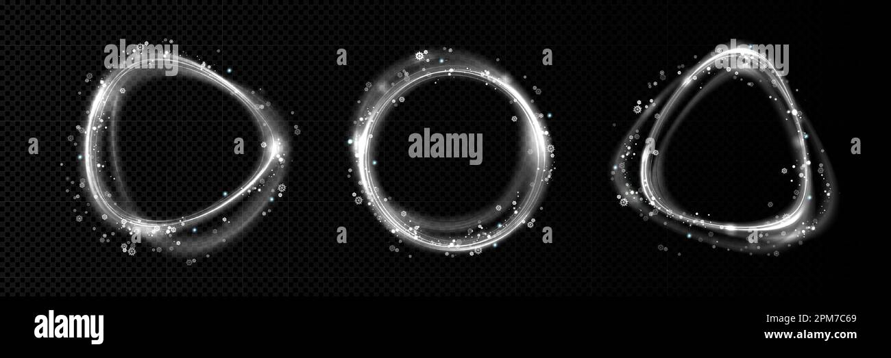 Realistic set of winter avatar frames with snowflakes isolated on ...